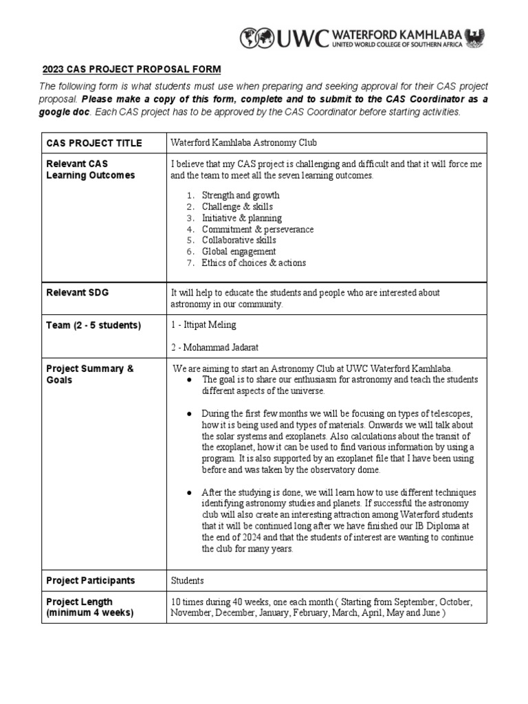 Waterford Kamhlaba Astronomy Club - Cas Proposal 1 | PDF | Astronomy ...