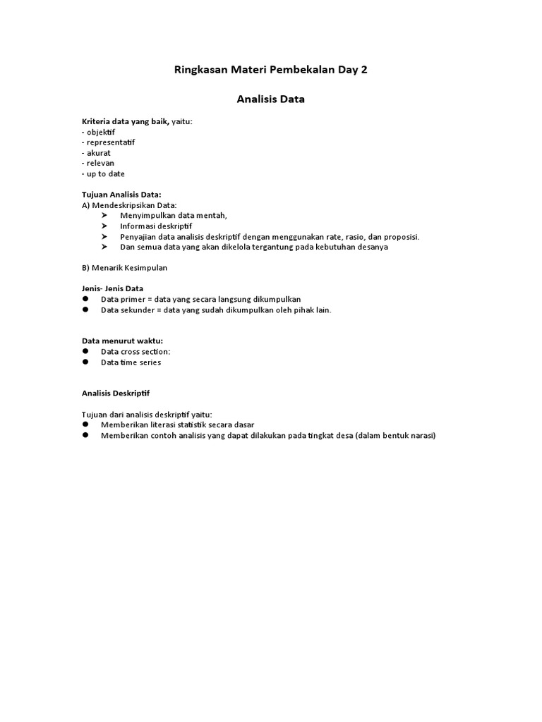 RIngkasan Materi Pembekalan Day 2 - Analisis Data | PDF