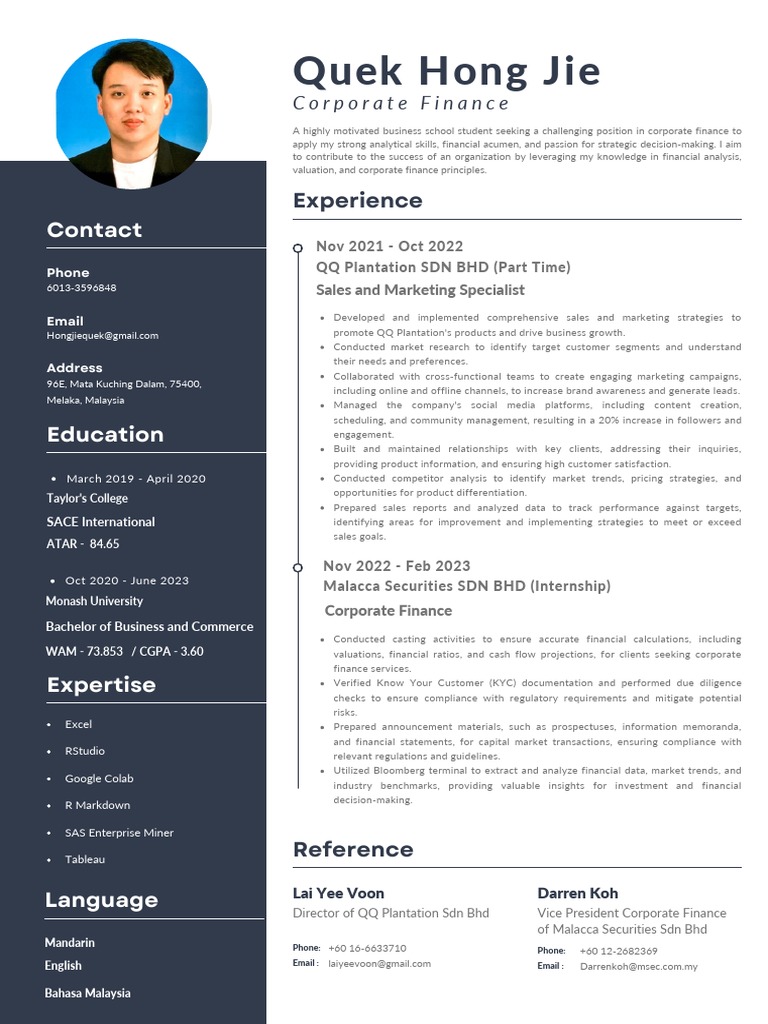 Quek Hong Jie: Contact | PDF | Valuation (Finance) | Sales