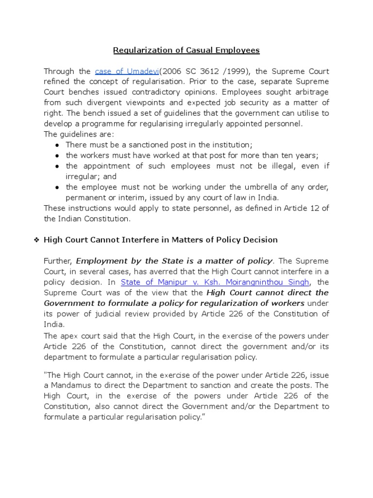 Regularization of Casual Workers ANOUSHKA SINGH | PDF | Supreme Court ...