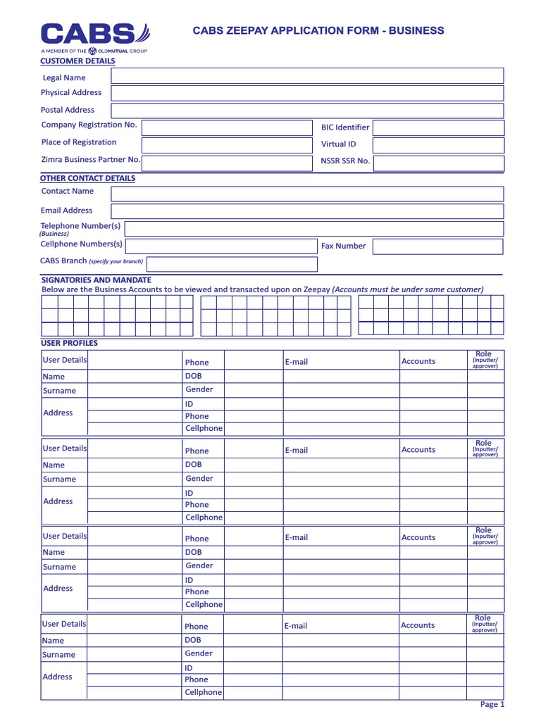 CABS Zeepay Business Application Form | PDF | Payments | Debit Card