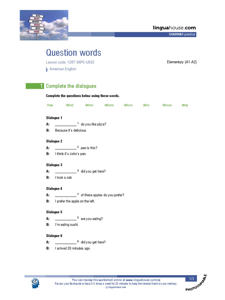 Question Words Grammar Practice | PDF