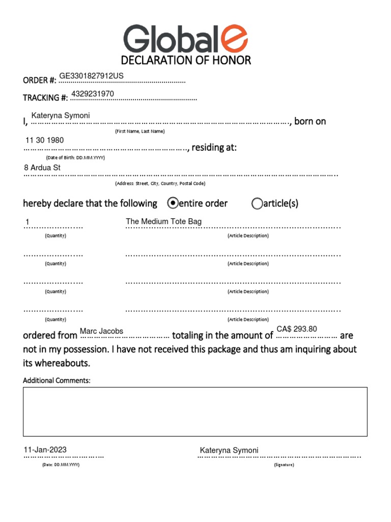 Global-e Declaration of Honor | PDF