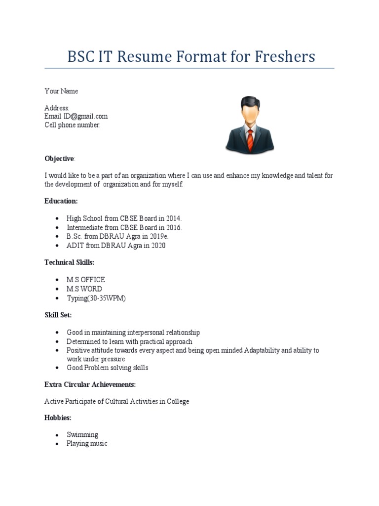 BSC IT Resume Format For Freshers | PDF | Wellness