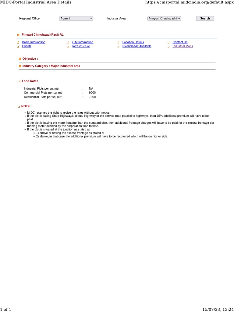 MIDC-Portal Industrial Area Details | PDF