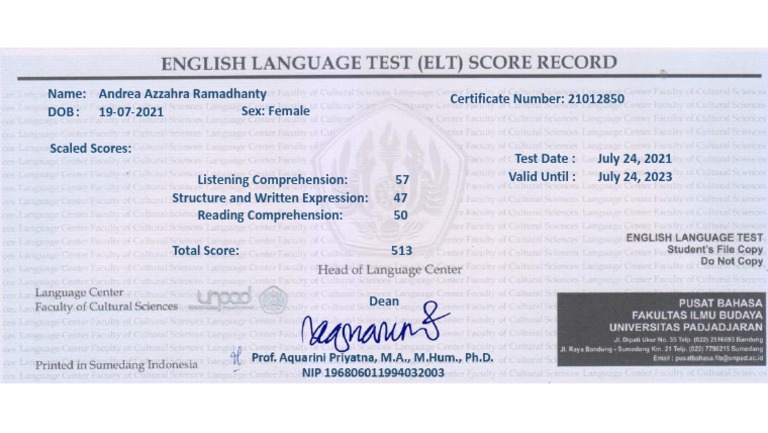 E-Certificate ELT Daring 24 Juli 2021 Andrea Azzahra Ramadhanty | PDF