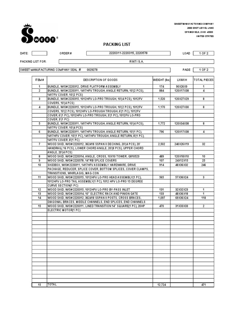 Packing List LD #1 | PDF | Manufactured Goods | Equipment