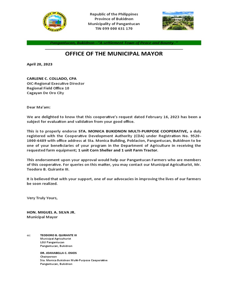 Endorsement Letter From Mayor Silva DA | PDF