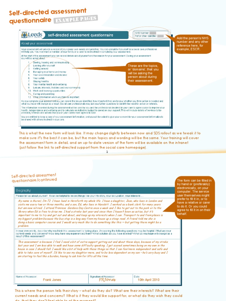 Example of A Self Directed Assessment Questionnaire, Leeds Adult Social ...