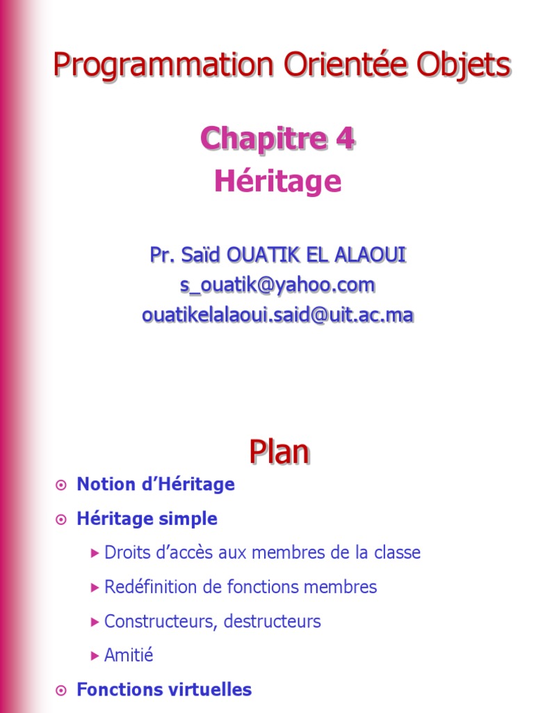 Chapitre4 Heritage PR Ouatik | PDF | Classe (informatique) | Constructeur (programmation)