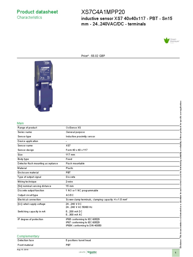 XS7C4A1MPP20 | PDF | Alternating Current | Sensor