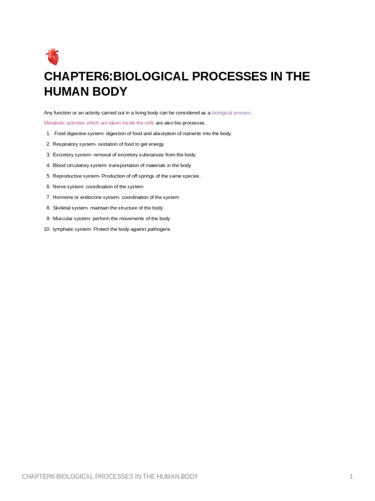 Chapter6biological Processes in The Human Body | PDF | Diastole | Digestion