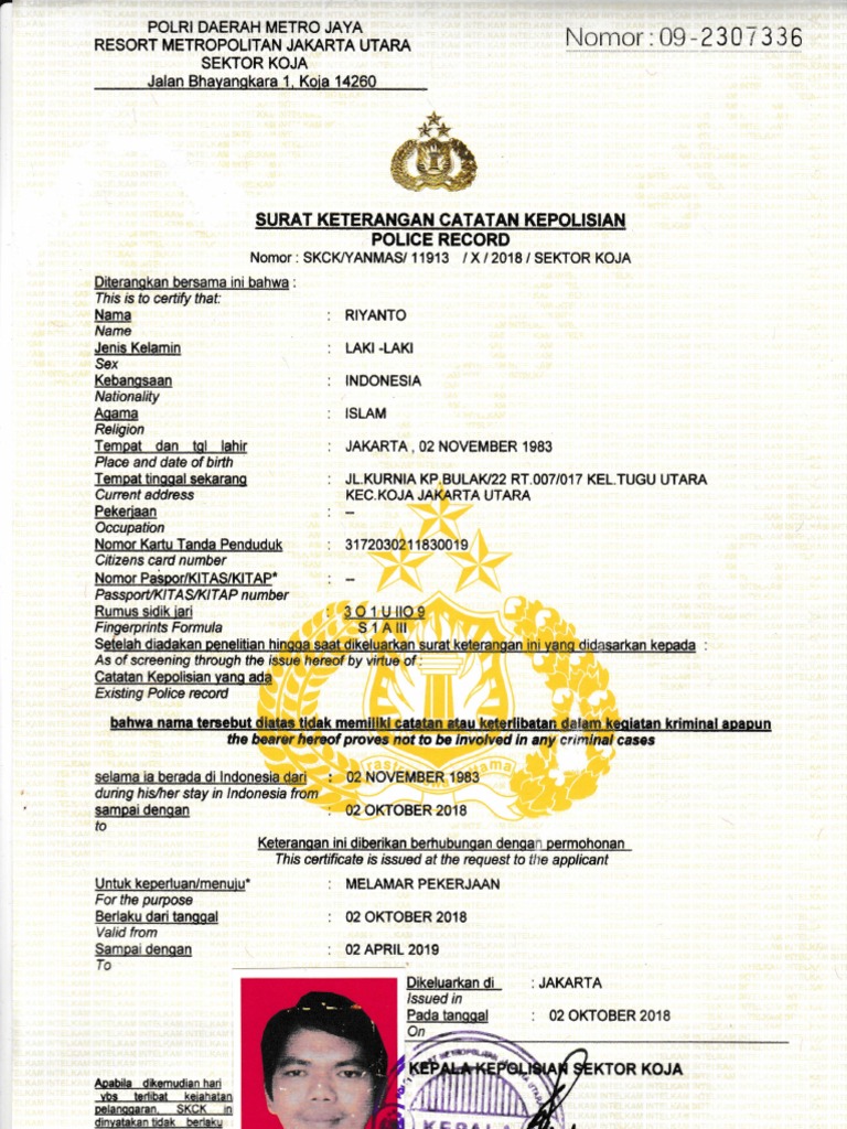 Contoh SKCK Polri Jakarta Utara | PDF