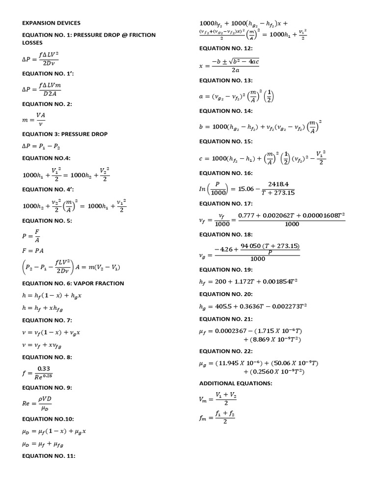 Expansion Devices Formulas | PDF | Applied And Interdisciplinary Physics | Chemical Engineering