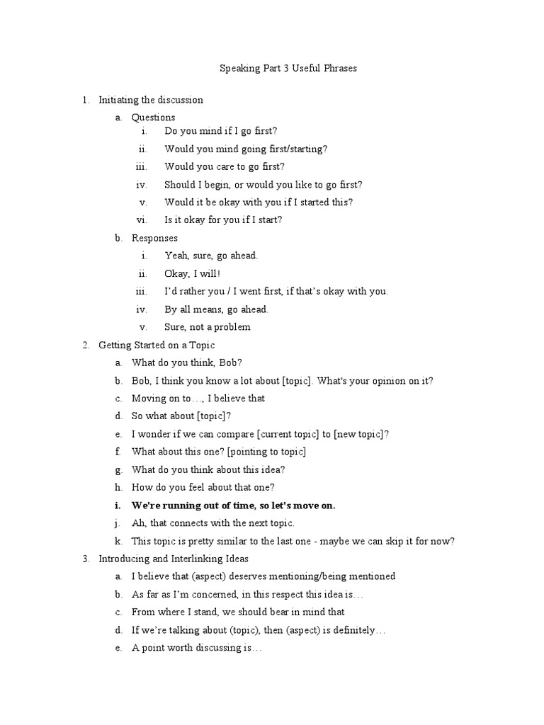 Speaking Part 3 Useful Phrases | PDF