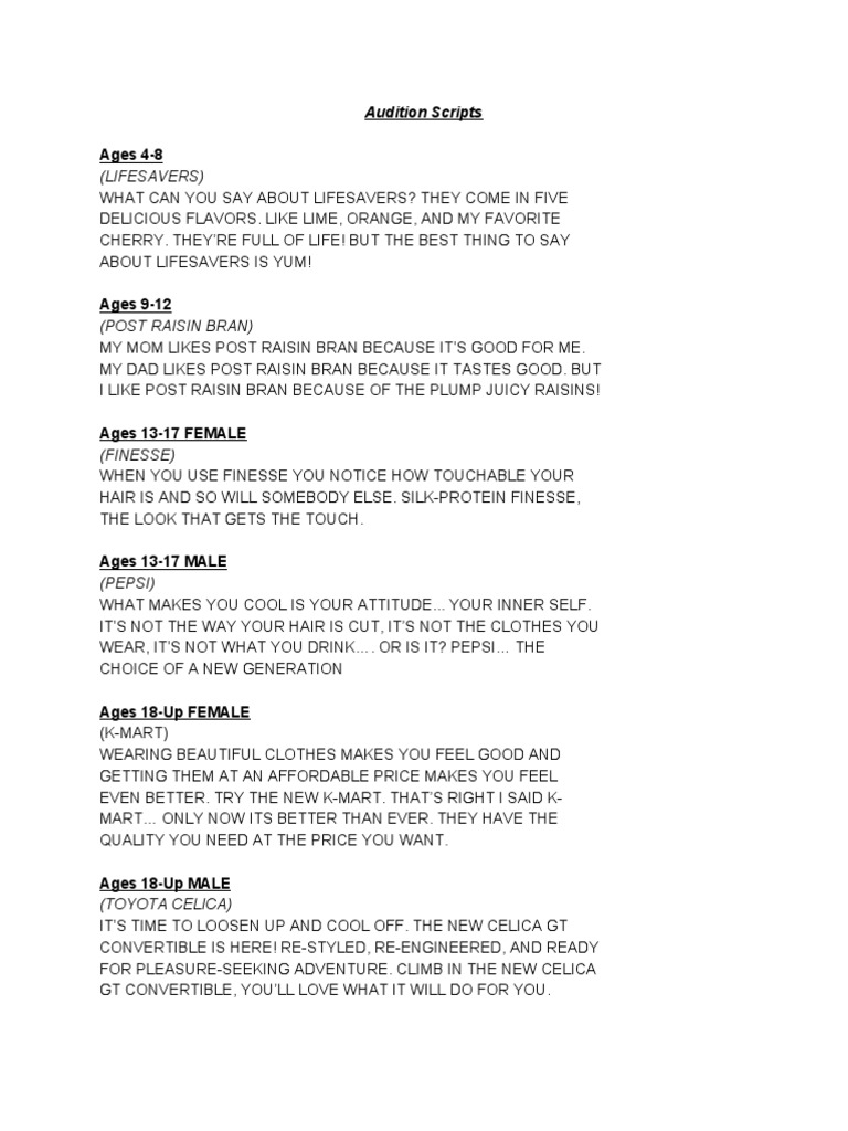 Audition Scripts | PDF