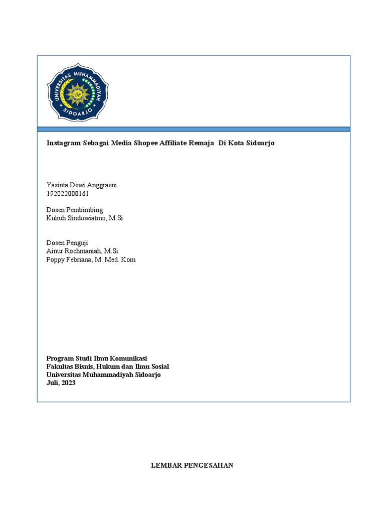 SAMPUL Dan Lembar Pengesahan Yasinta | PDF