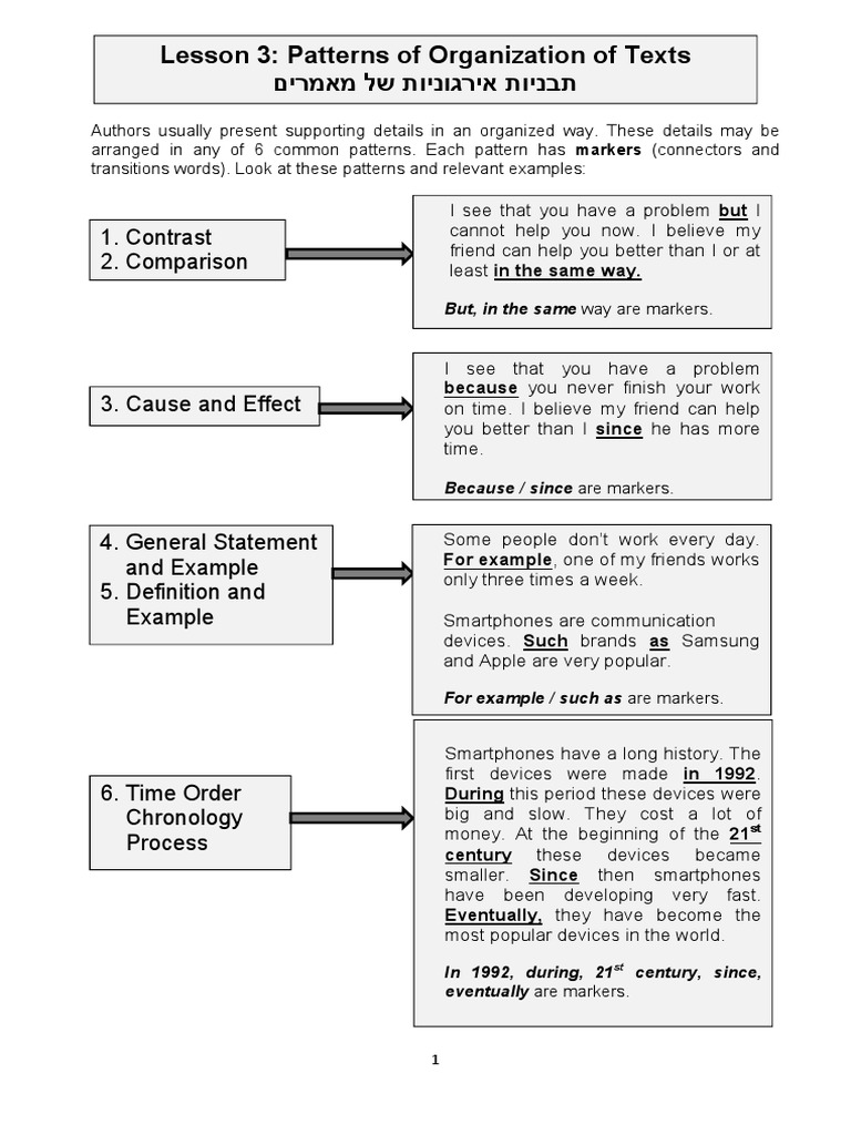 Lesson 3 Patterns of Organization, Topic, Main Idea | PDF | Phrase ...