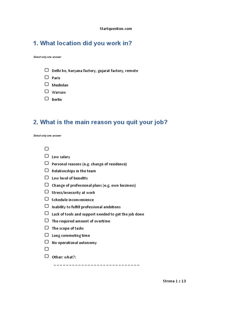 Employee Exit Interview Questionnaire | PDF | Employment | Recruitment