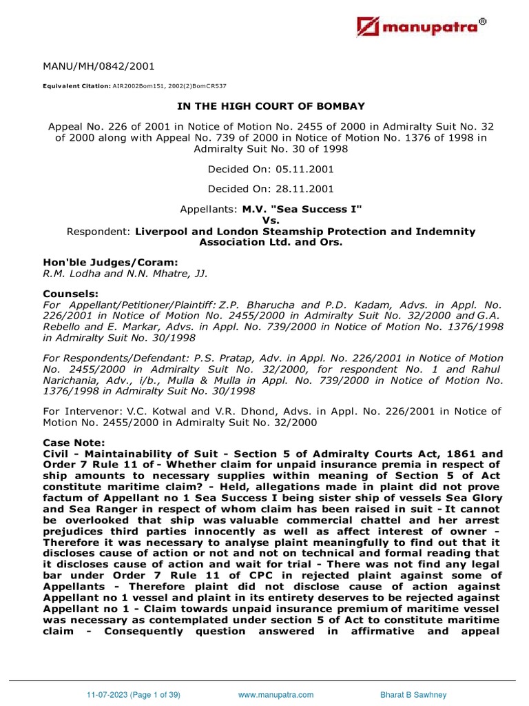 MV Sea Success I Vs Liverpool and London SteamshipM010824COM19951 | PDF ...