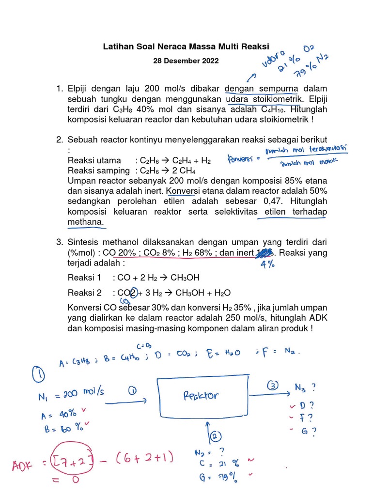 Latihan Soal Neraca Massa Multi Reaksi | PDF