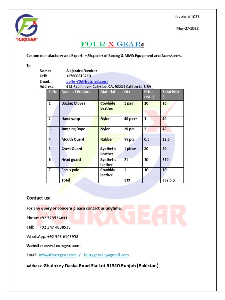 Invoice For Courier Sheet TR Boxing | PDF