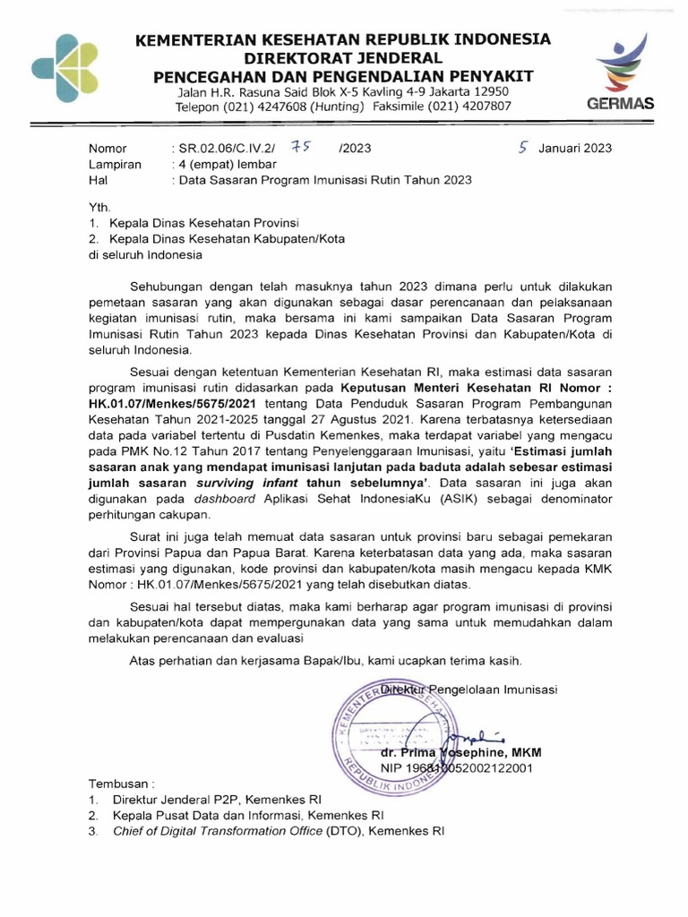 Data Sasaran Program Imunisasi Tahun 2023 | PDF