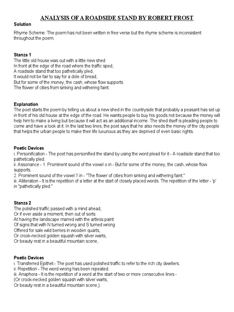 A Roadside Stand by Robert Frost | PDF | Poetry | Poetic Devices