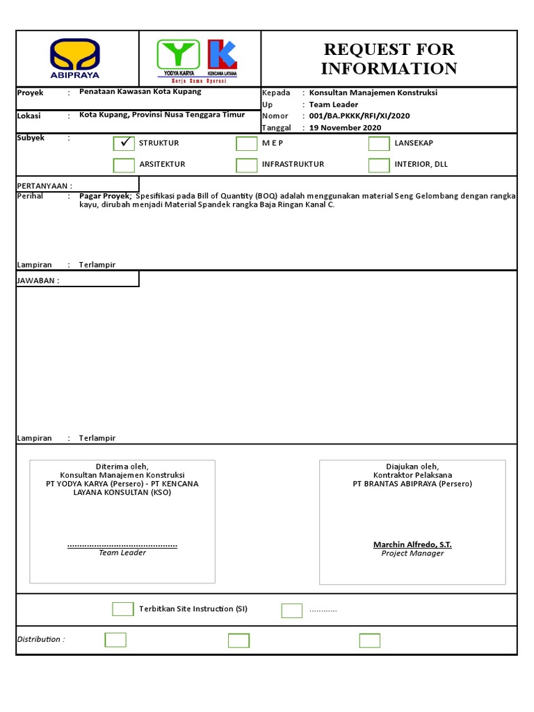 RFI Pekerjaan Pagar Proyek | PDF | Teknologi & Rekayasa