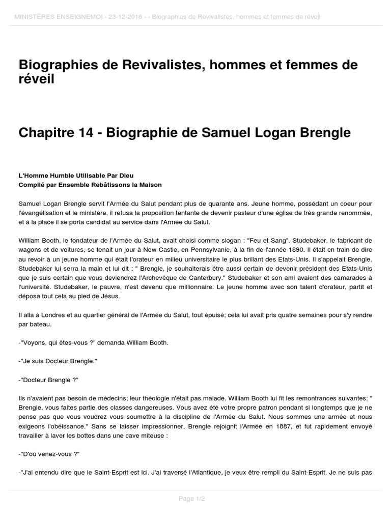 Biographie de Samuel Logan Brengle | PDF | Dieu | Saint-Esprit
