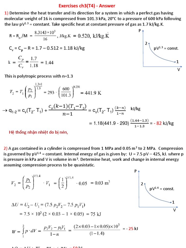 Exercises of ch3 (w4) - Answer | PDF | Heat | Gases