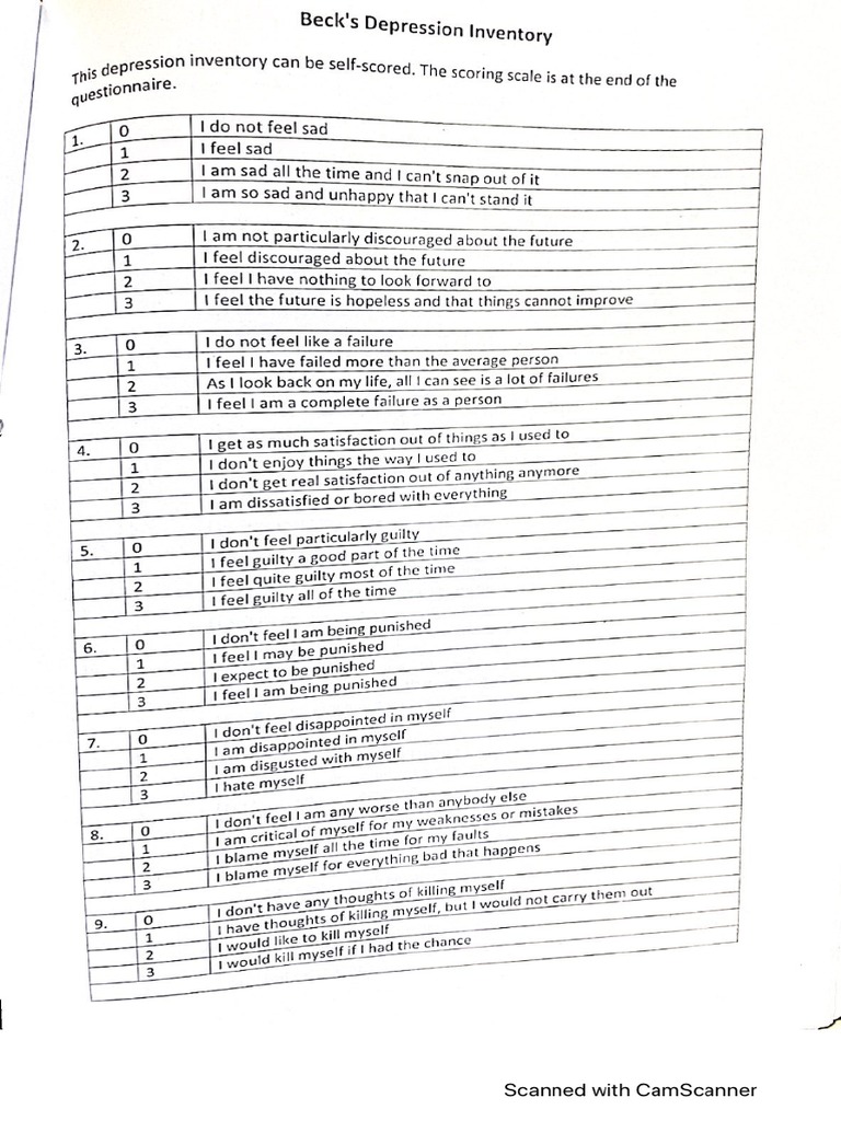 Beck's Depression Inventory | PDF