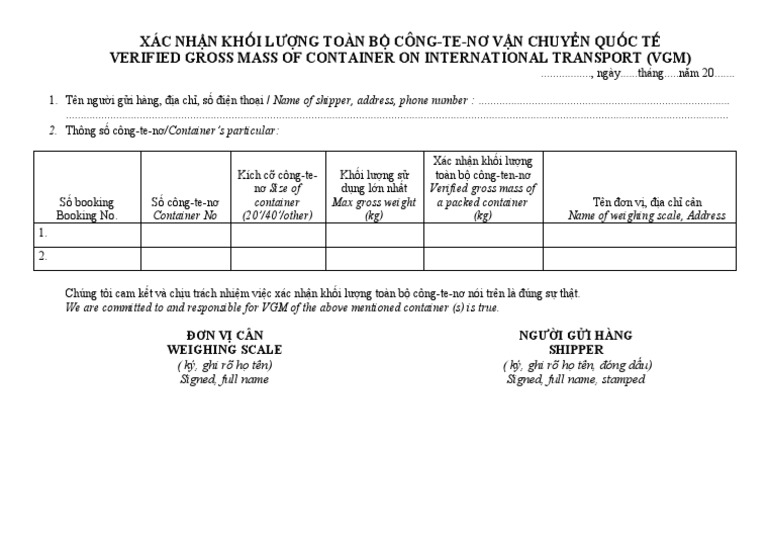 VGM FCL Verified Gross Mass | PDF
