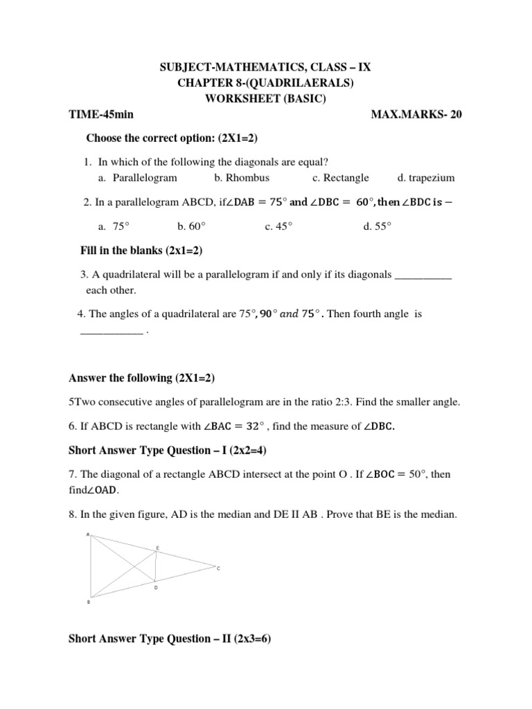 WS-QUADRILATERAL - IX-basic,standard,Advance,hots | PDF | Rectangle ...