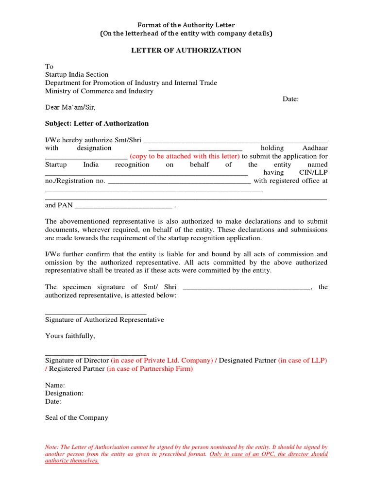 Authorization Letter Format (General) | PDF