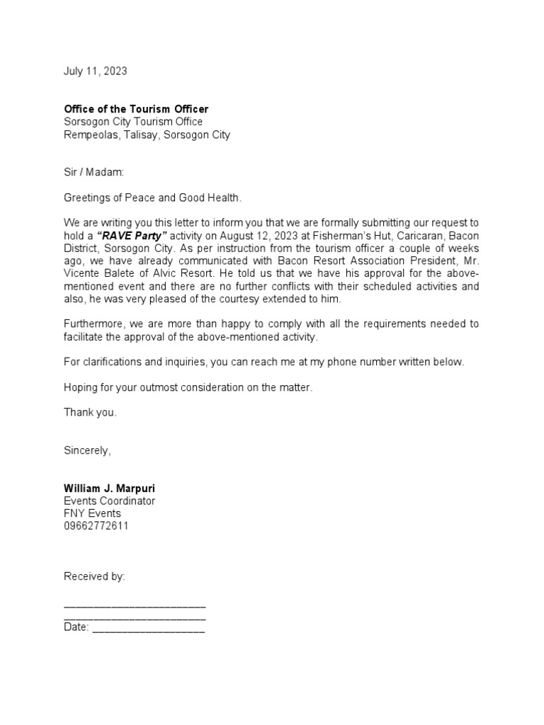 Letter (Tourism Office) | PDF