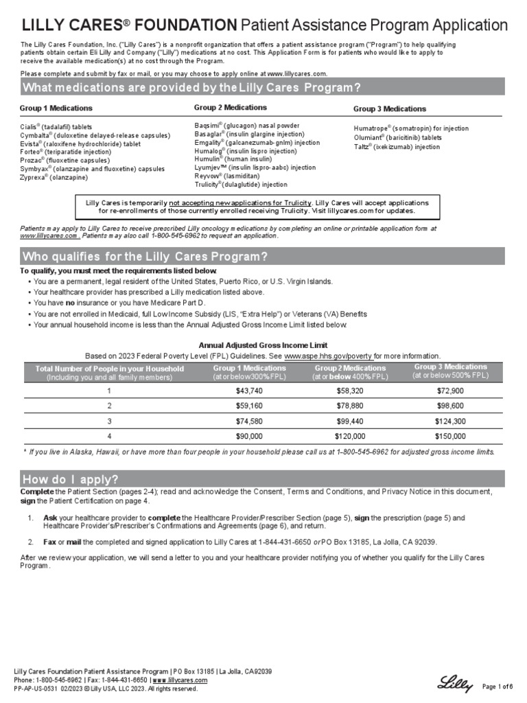 Lilly Cares Application | PDF | Medical Prescription | Medicare (United ...