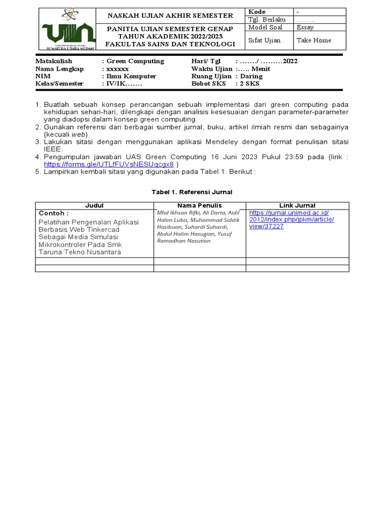 Template Soal UAS Green Computing | PDF