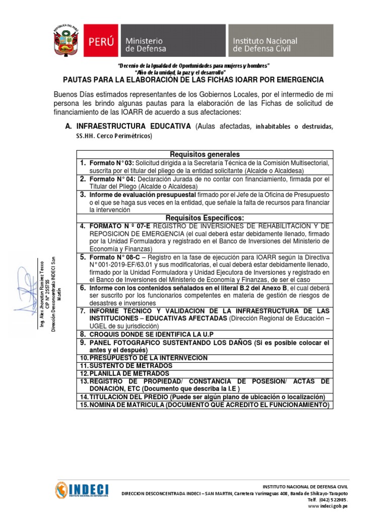 Pautas Para La Elaboración De Las Fichas Ioarr Por Emergencia | Pdf 