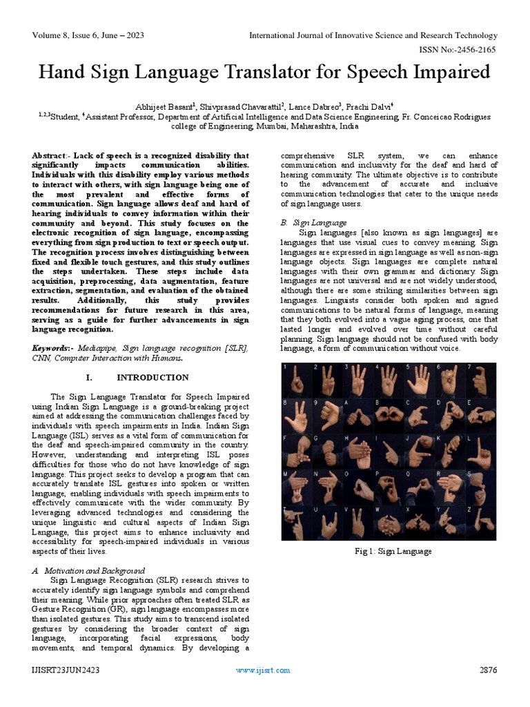 Hand Sign Language Translator For Speech Impaired | PDF | Sign Language ...