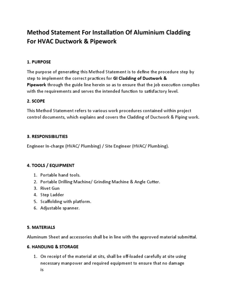 MOS For Installation of Alumium Cladding | PDF | Duct (Flow) | Applied And Interdisciplinary Physics
