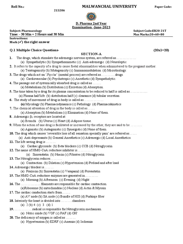) The Right Answer: Q.1 Multiple Choice Questions - (20x1 20) Section-A | PDF | Medicinal ...
