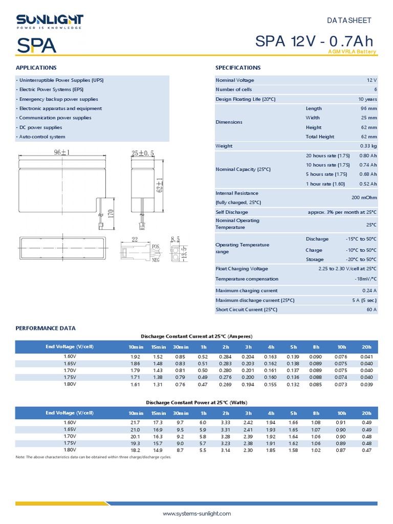 SPA 12V-0.7Ah - Datasheet - 2021 | PDF | Power Supply | Physical Quantities