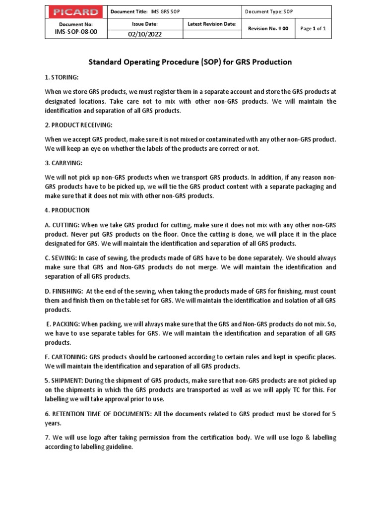 GRS SOP Picard | PDF