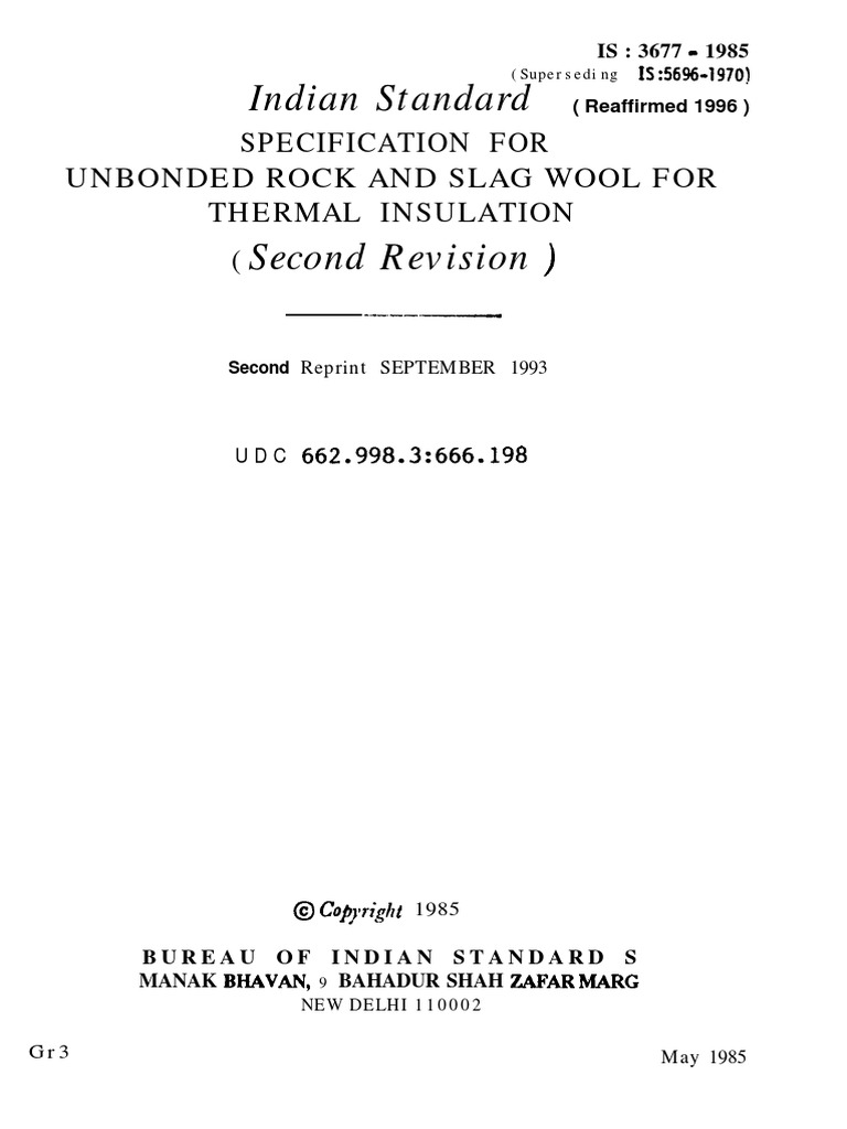 Indian Standard: Specification For Unbonded Rock and Slag Wool For ...