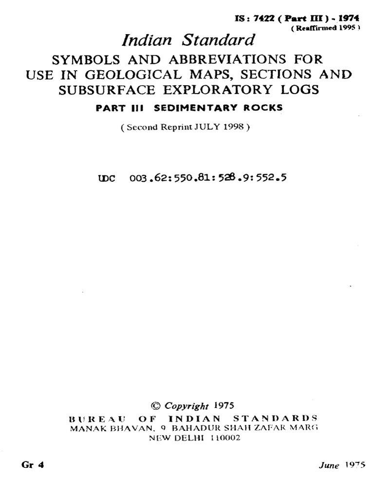 Indian Standard: Symbols and Abbreviations FOR Use in Geological Maps ...
