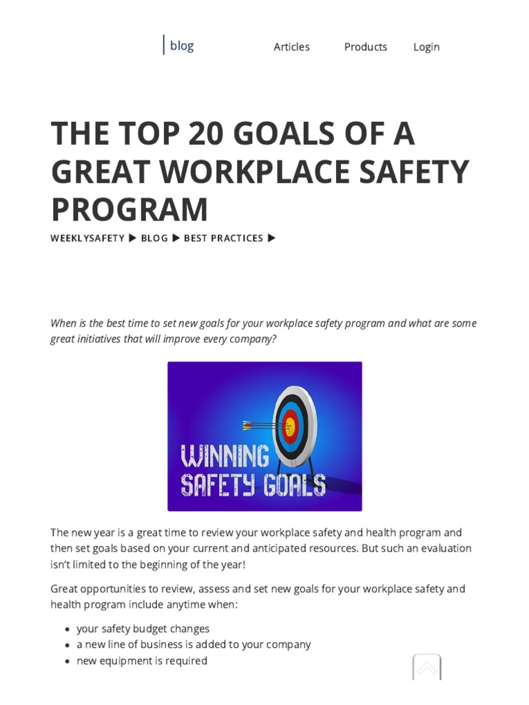 Top 20 Workplace Safety Goals | PDF | Occupational Safety And Health ...