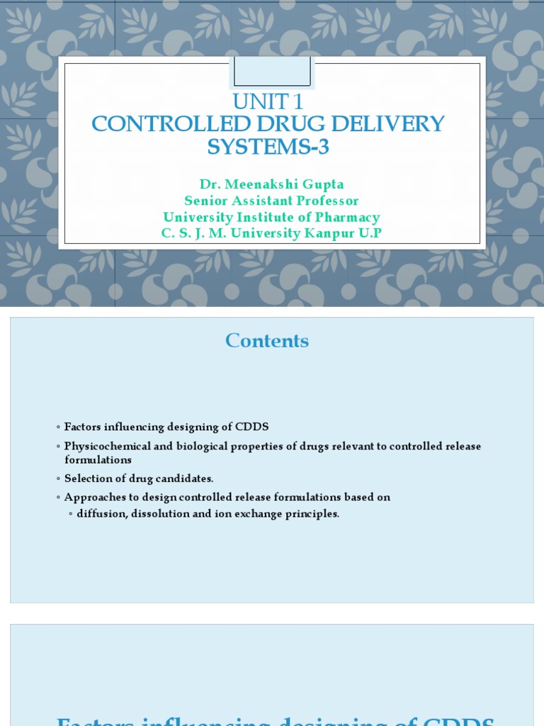 Controlled Drug Delivery System3 Class Notes | PDF | Diffusion | Solubility