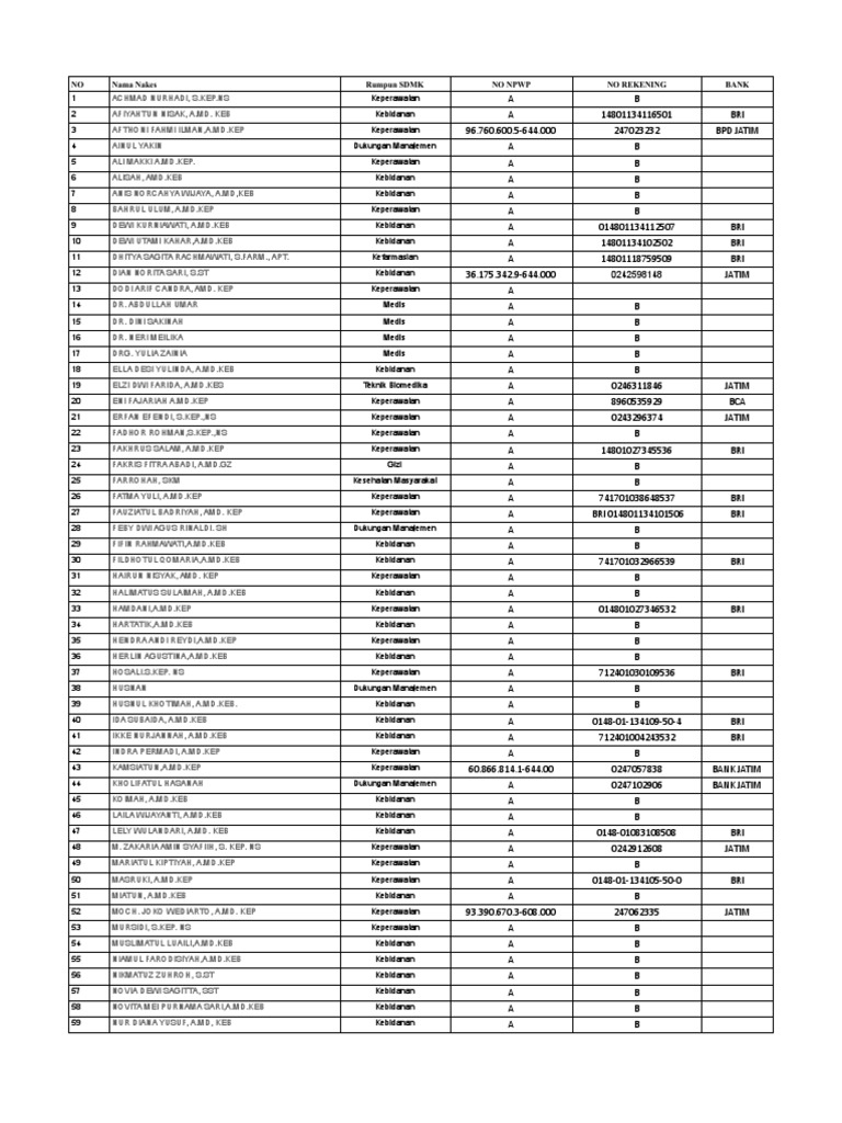 Data Npwp&Bank PKM Banjar | PDF | Sains & Matematika