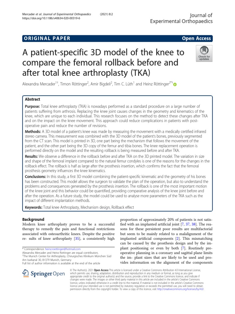 A Patient-Specific 3D Model of The Knee To Compare The Femoral Rollback ...
